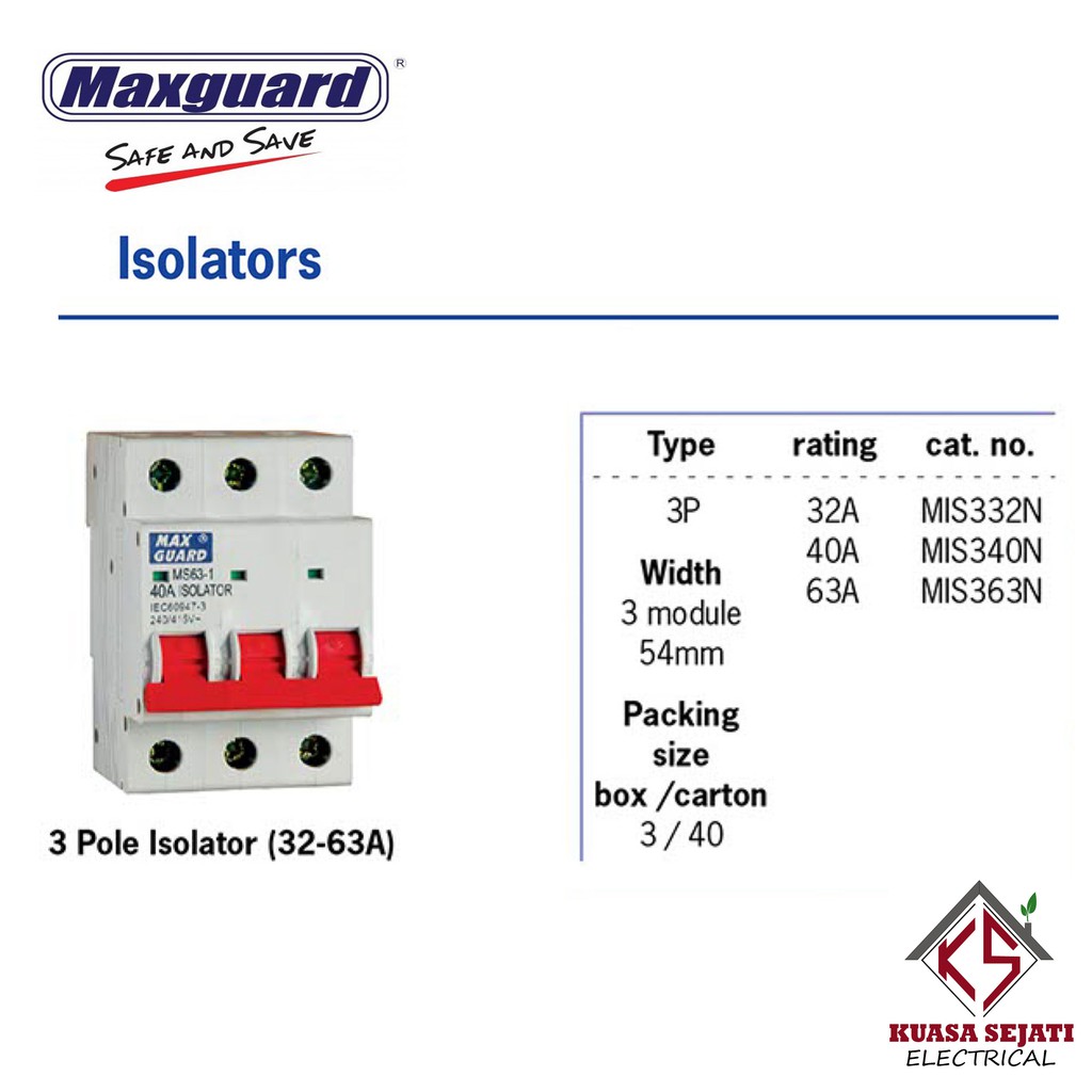 Maxguard 32A, 63A, 100A 2Pole ~ 3Pole Isolator | Shopee Malaysia