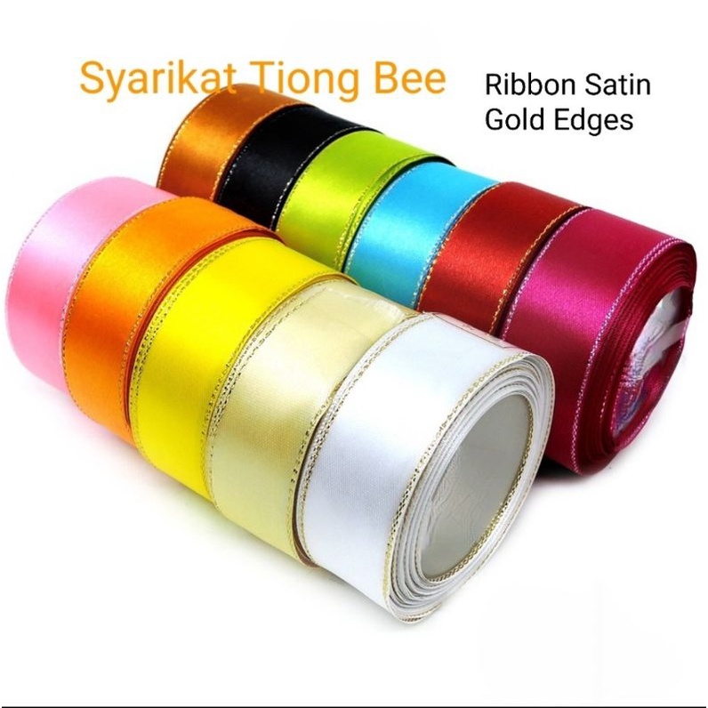 SATIN RIBBON 25mm 1"inch 15yrd /ROLL (GOLD/SILVER) LINE/REBEN/RIBBON ...