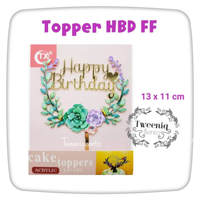 Happy birthday frame flower Topper birthday pudding cake pick | Shopee ...