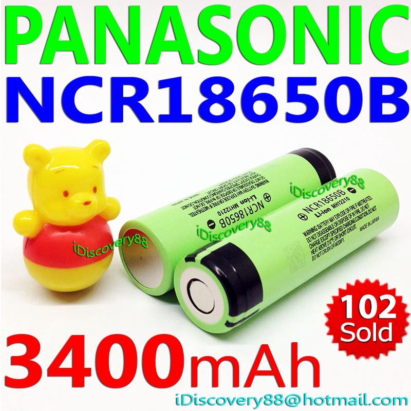 Genuine Panasonic 3400mAh NCR18650B 18650 Li-Ion Battery Bateri (Made in Japan, Flat Top ...
