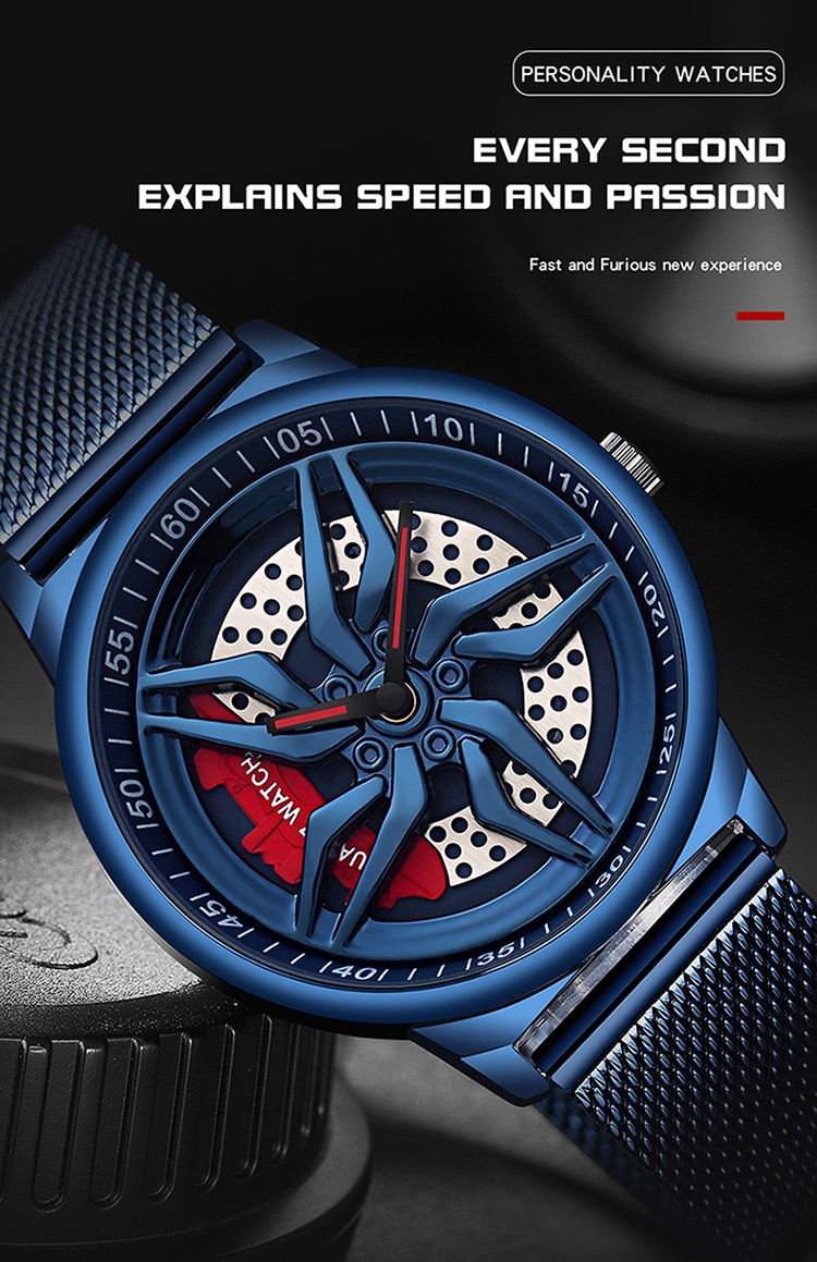 SANDA New Unique Real 3D Model Spinning Car Wheel Hub Watch Luxury ...