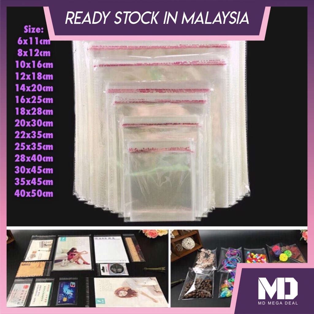 《Mega Deal》100pcs Self Adhesive Plastic Resealable Clear Transparent ...