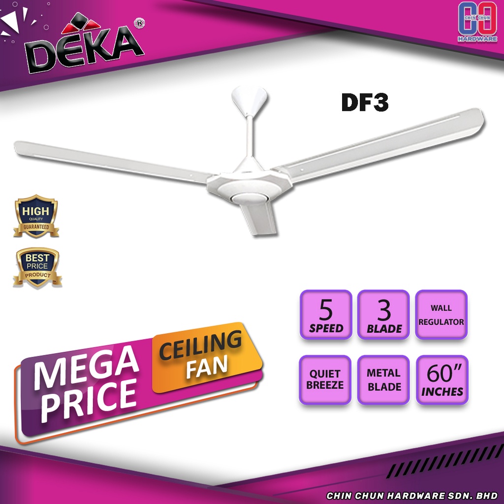DEKA DF3 3 BLADE CEILING FAN|KIPAS CEILING|KIPAS SILING|KIPAS 60"|KIPAS ...