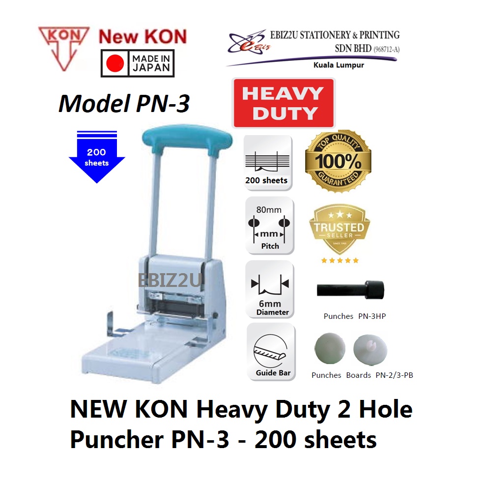 NEW KON Heavy Duty 2 Hole Puncher PN-3 - 200 sheets (penumbuk, puncher ...