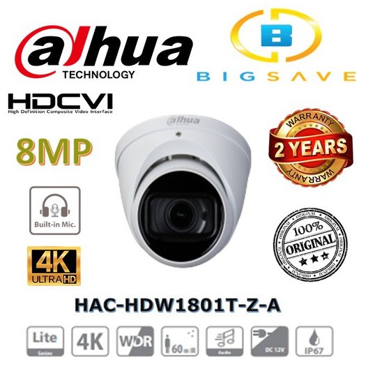 DAHUA 8MP ANALOG HAC-HDW1801T-Z-A 4K HDCVI IR MOTORIZED VARIFOCAL EYEBALL MICROPHONE TURRET DOME ...