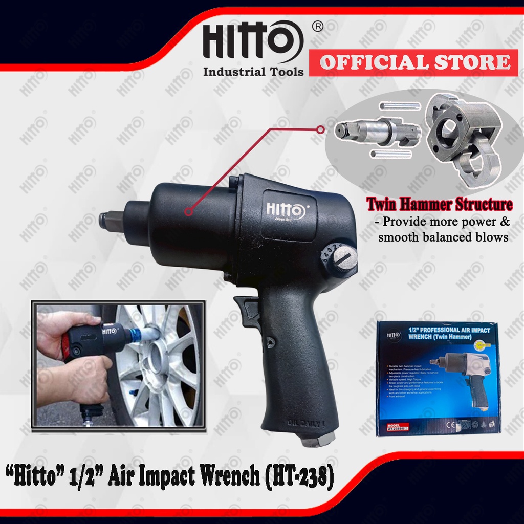 [ HITTO ] 1/2" Twin Hammer Air Impact Wrench Heavy Duty/Mesin Bukak Tayar 7500Rpm 425Ft-Ib 576Nm ...