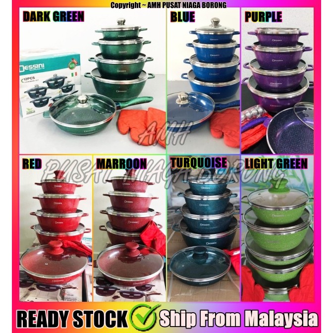 READY STOCK 🔥 DESSINI - 12Pcs CASSEROLE Cookware Granite Coating Die ...
