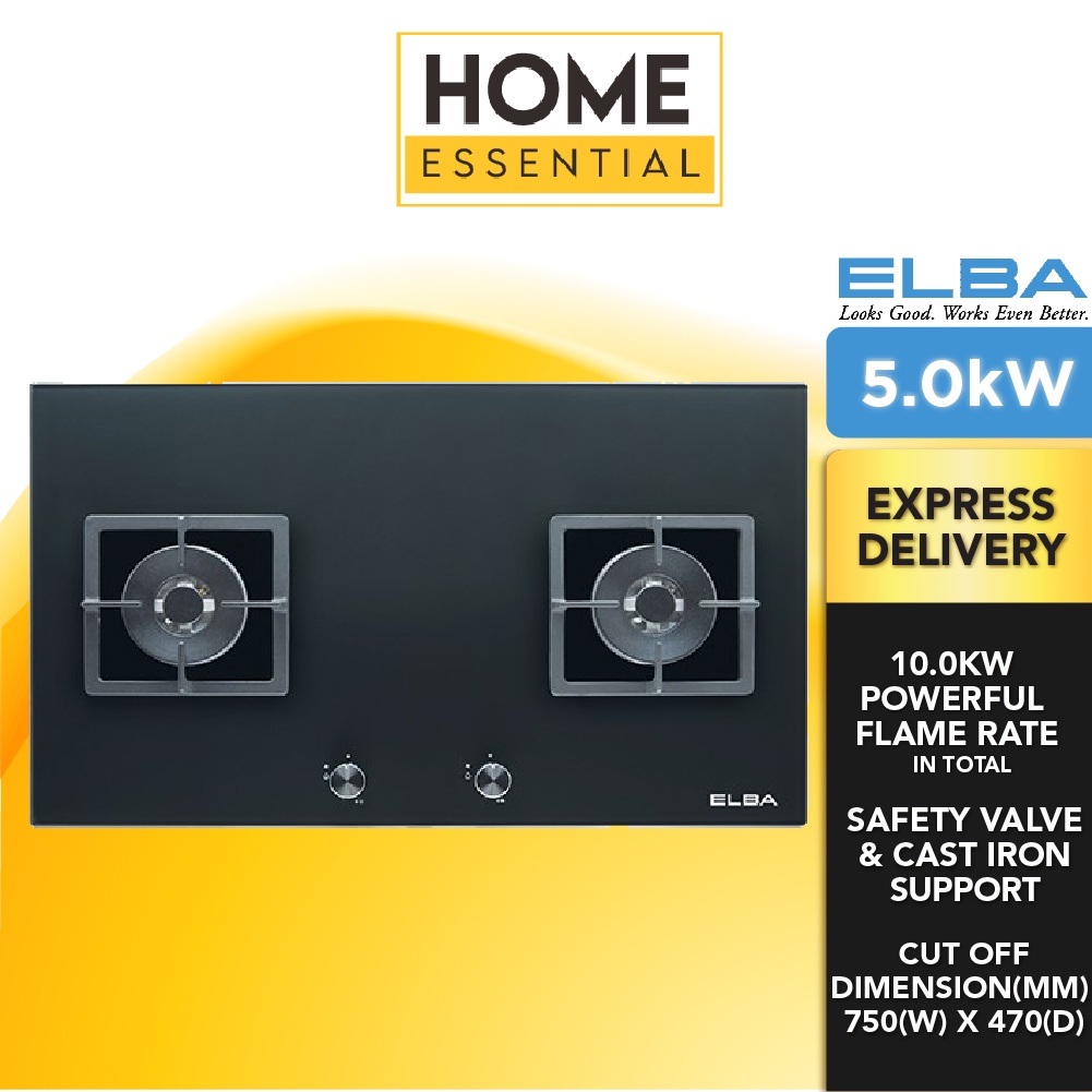 Elba 5.0kW 2 Burner Italian Sabaf Burner Safety Valve Glass Hob EGH ...