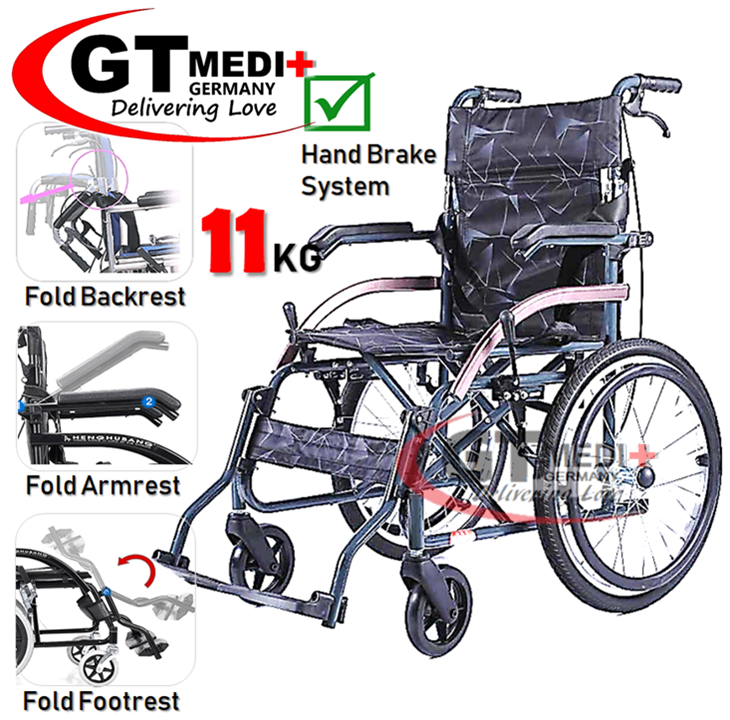 W02-P-11 GT MEDIT GERMANY Ultra Lightweight Self Propelled Wheelchair Foldable Travel Wheel ...