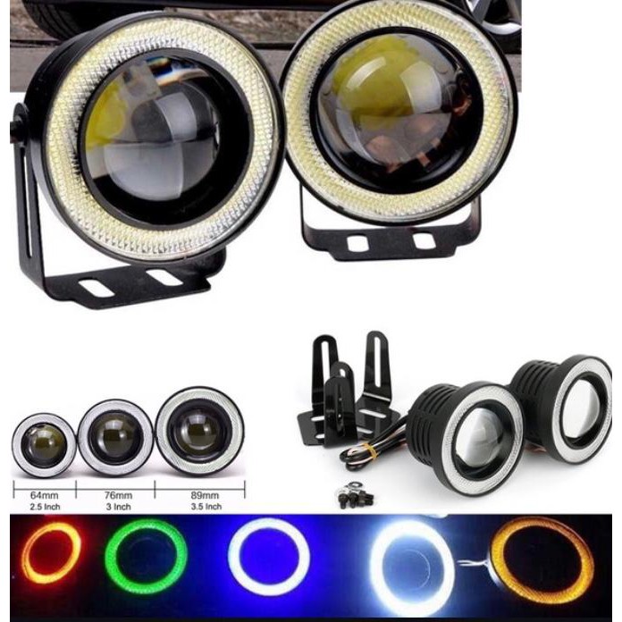 (READY STOCK) (2PCS) 3200LM Car COB LED Angel Eyes Fog Light WITH Ring Lens Projector myvi axia ...