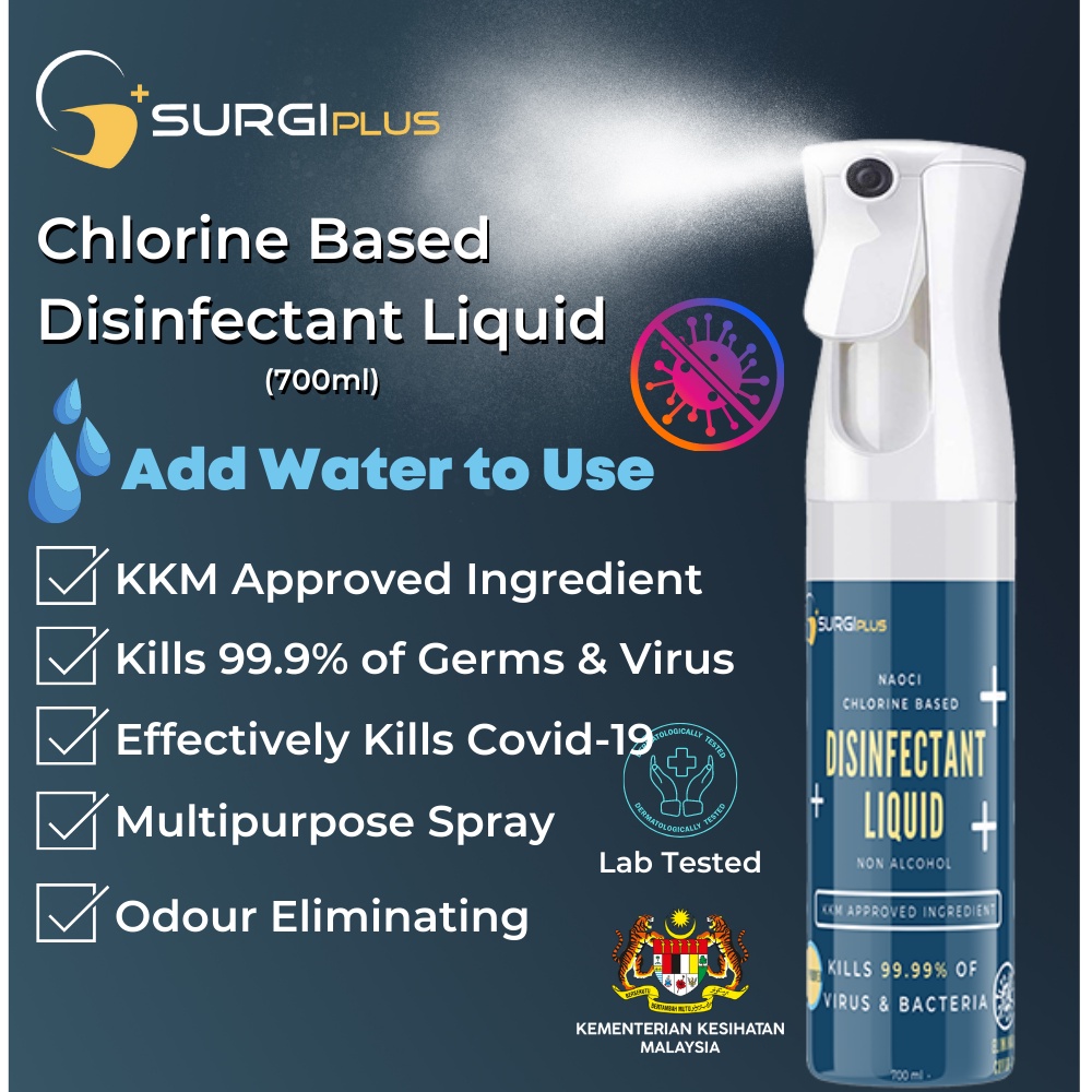 Chlorine Based Disinfectant Spray (3 Spray Bottles) 700ml Nano Mist KKM ...