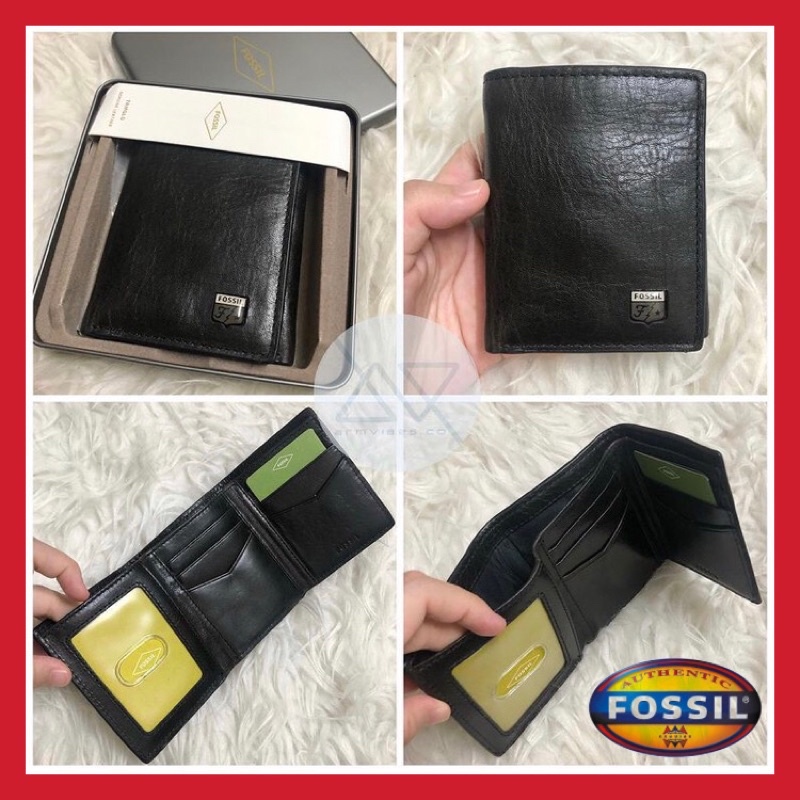 (Original) Fossil Trifold Leather Wallet [Free tin box & Paper bag ...
