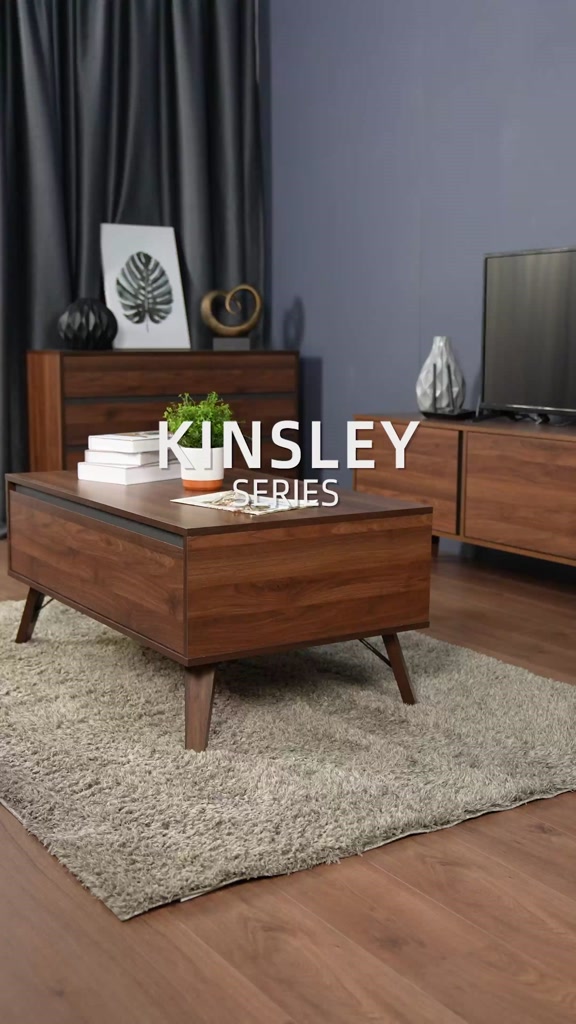KitchenZ Kinsley Series Wooden Leg Living Room TV Cabinet Display ...