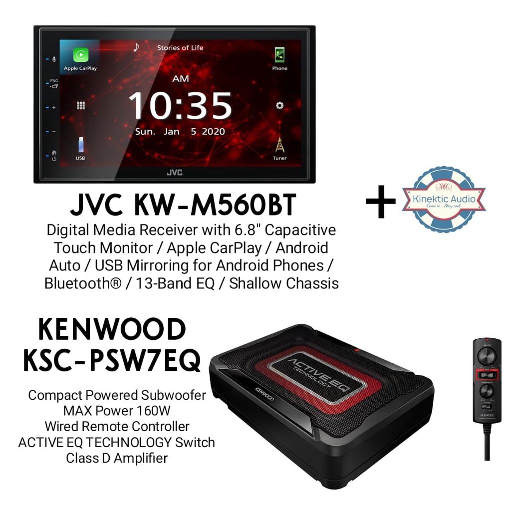 Jvc Kw-m560bt + Kenwood ksc-psw7eq - Digital Media Receiver with 6.8" Capacitive Touch Monitor ...