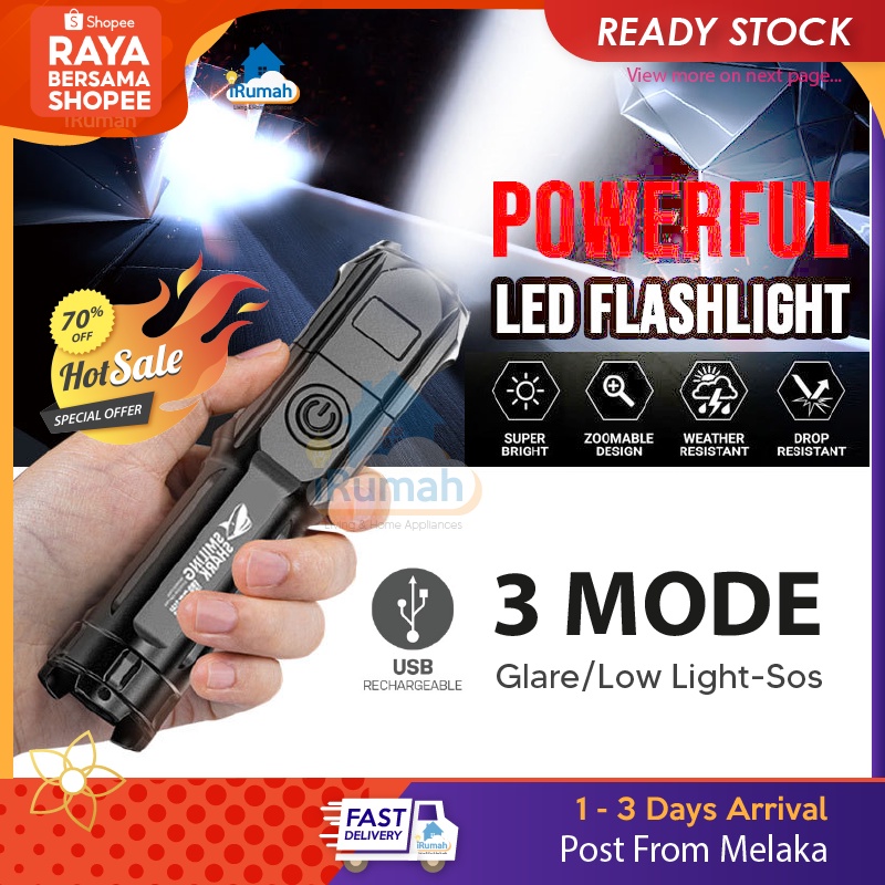 LED High Lumen Handheld Light Flashlights Camping Rechargeable USB LED ...