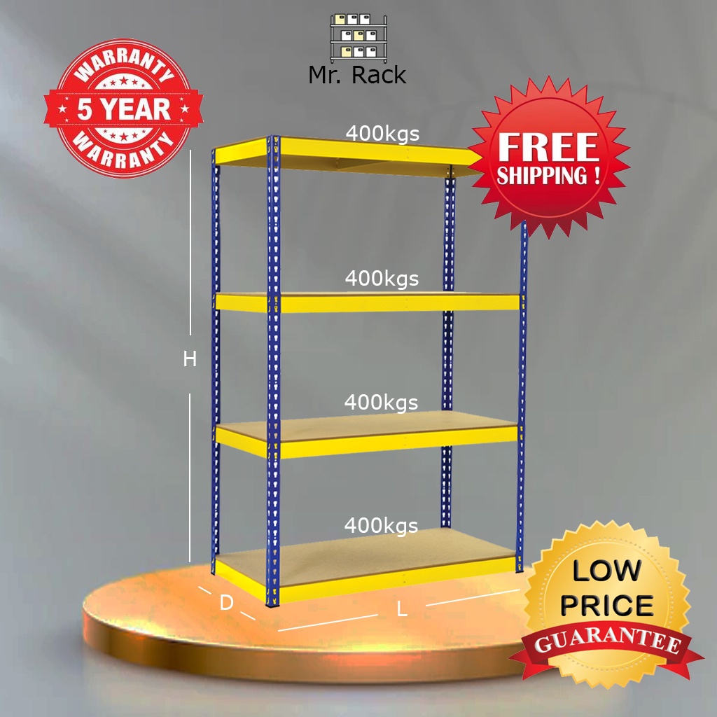 Mr. Rack WX4YB 4 Tiers HDF Board Warehouse Boltless Storage Rack Yellow ...