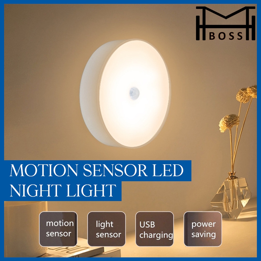 MOTION SENSOR LED LIGHT ROUND RECHARGEABLE SENSOR GERAK SENSOR ...
