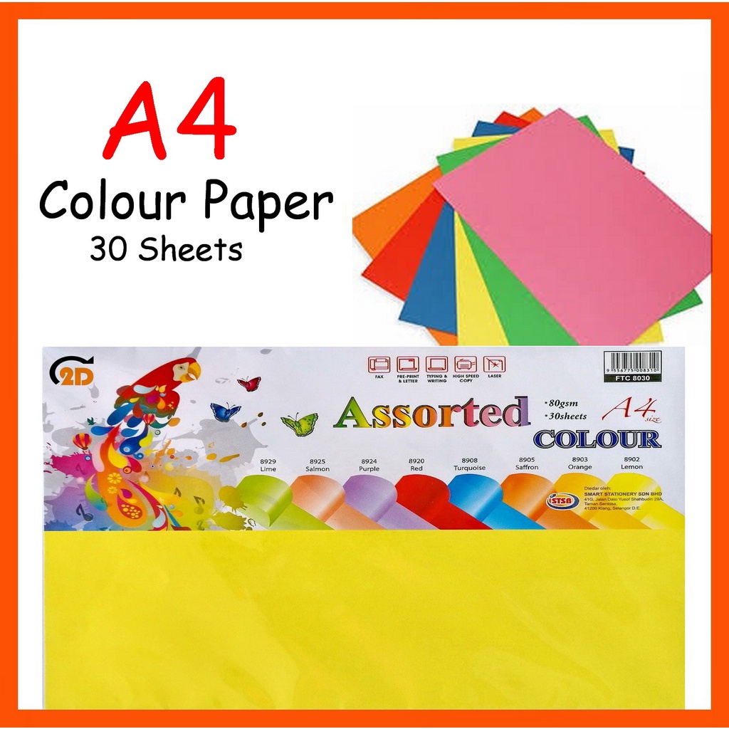 A4 Assorted Colour Paper 80gsm 6 colour mix (30 Sheets / Pack) | Shopee ...