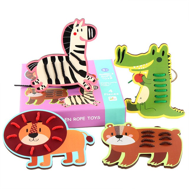LACING & THREADING Rope Toys Animal & Vehicle Lacing Cards Threading ...