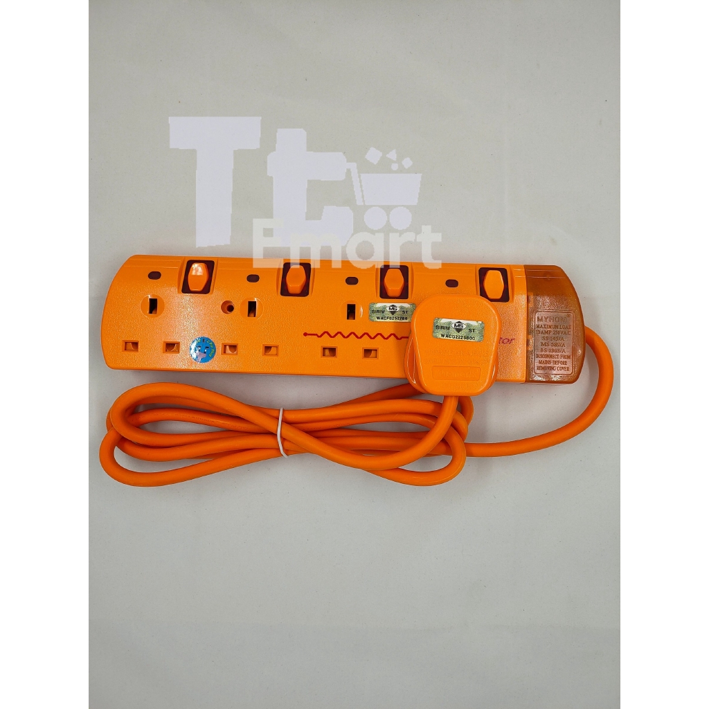 Trailing Socket 2M or 5M MYHOM Branded C/W Surge 1.25mm cable (O ...