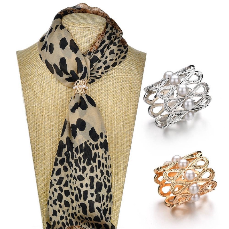 Aibins Bandana Buckle Women's Fashion Crown Pearl Scarf Buckle Brooch ...