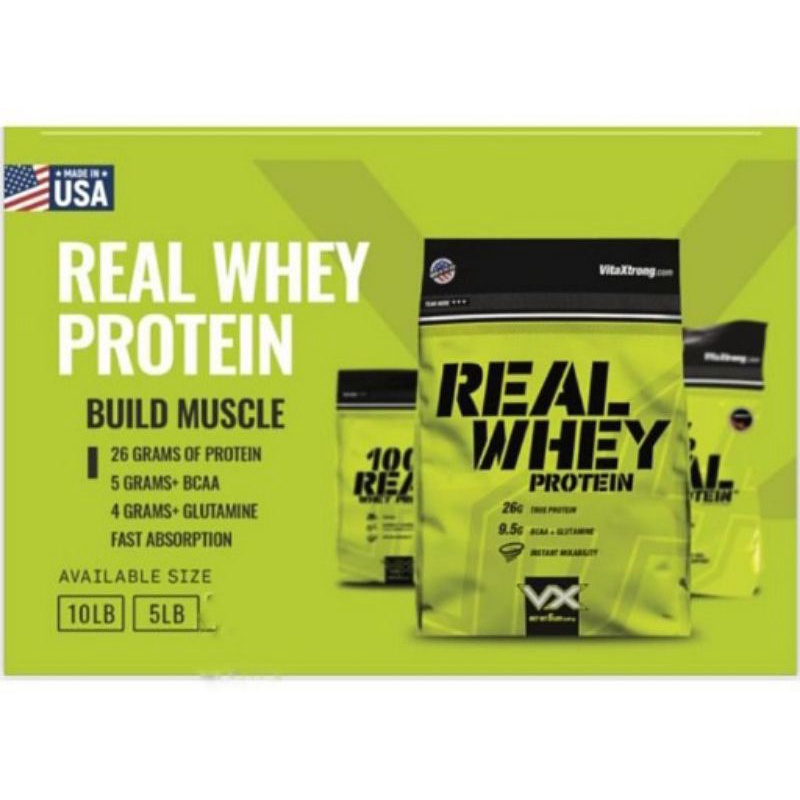 🎊 VitaXtrong VX 100% Real Whey Protein 5lb(2.27kg), 26g protein, 62-65 ...