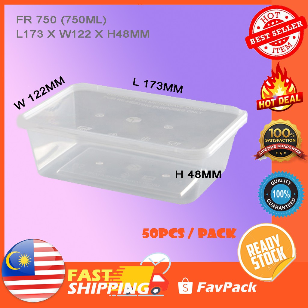 FR 750 Plastic Disposable Rectangular Container 750ml (50pcs+/-) | Shopee Malaysia