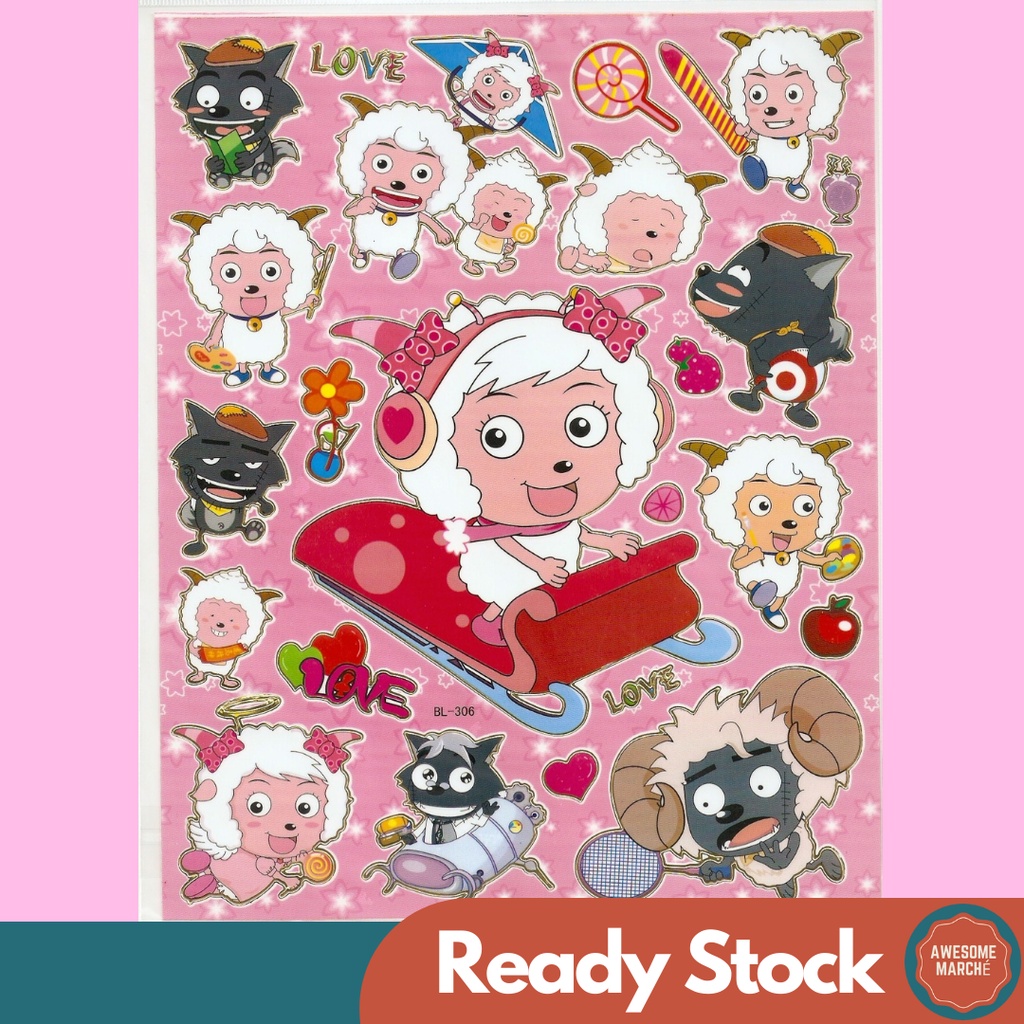 A4 Size Removeable Stickers Kids Cartoon Sticker Goat and Big Bad Wolf ...