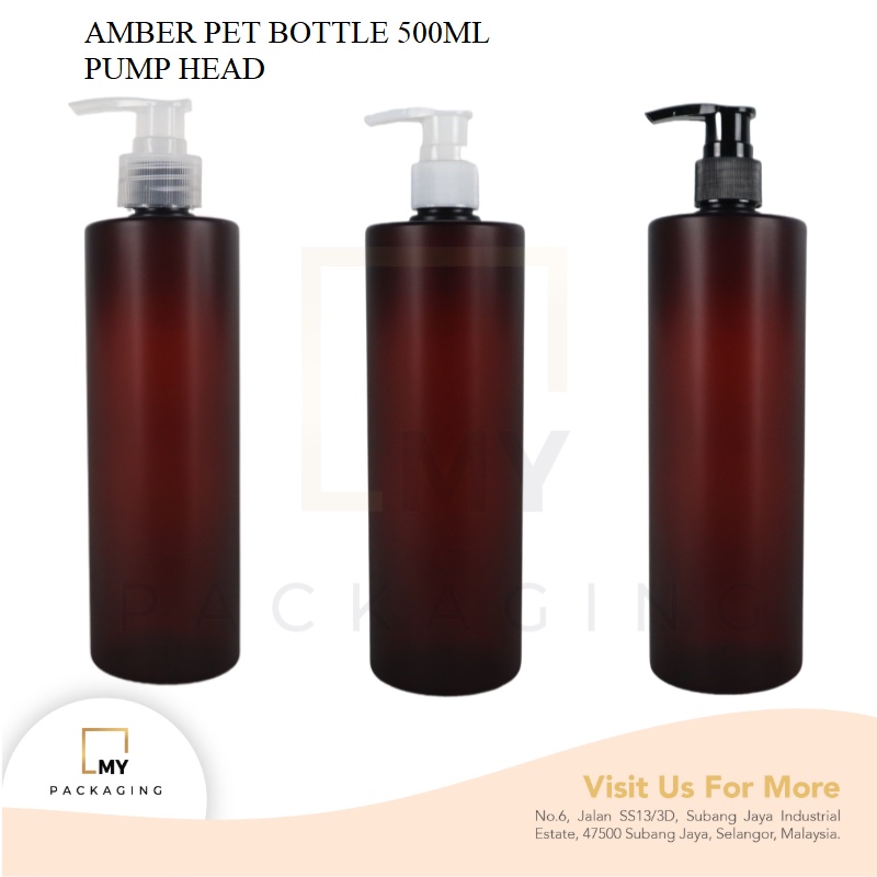 AMBER / BLACK / FROSTED PET BOTTLE 500ML + PUMP HEAD - FOR Body Wash ...