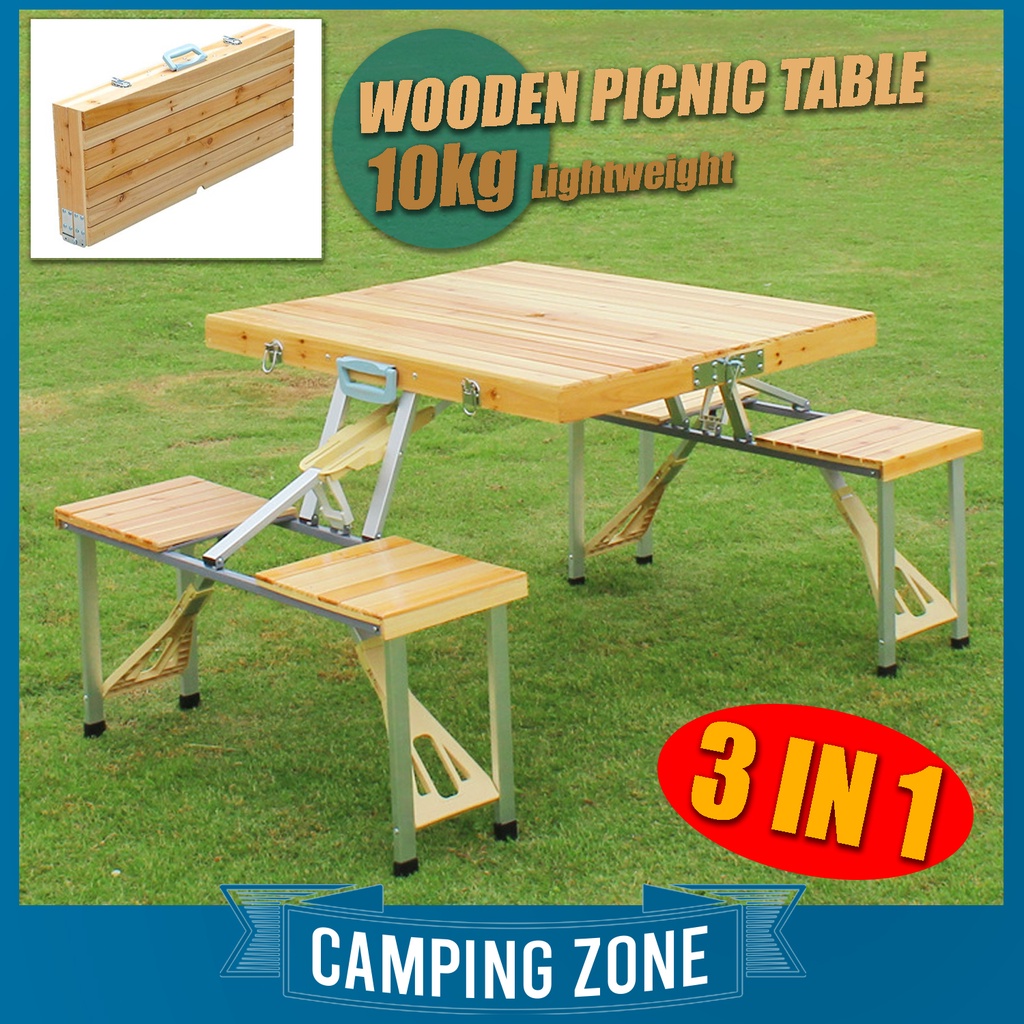 Wooden Foldable Picnic Table Meja Lipat Kayu With 4 Chairs Folding ...