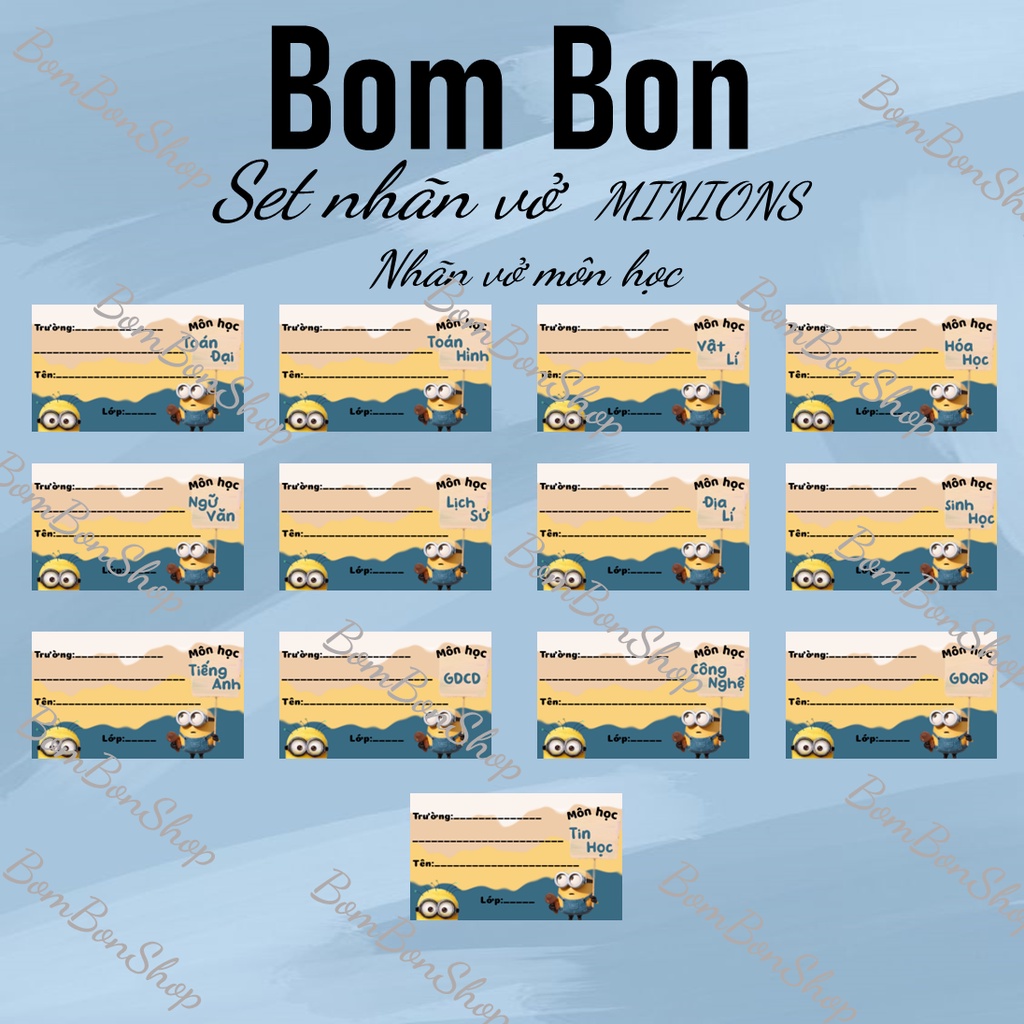 Set of minions notebook labels, subject notebook labels for middle ...