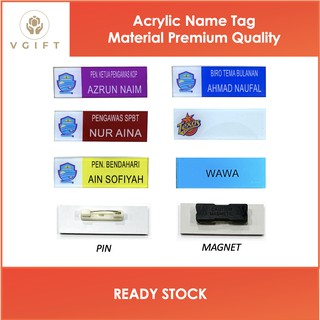 [Min 2 PCS] Acrylic Plastic Name Tag Pin & Magnet / Tag Nama Plastik ...