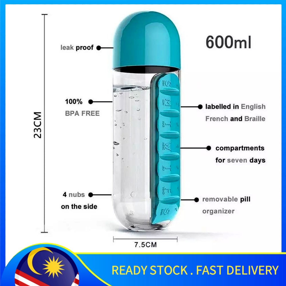 🔥Ready Stock🔥Delly BB-1 600ml Pill bottle Boxes Sports Plastic Water ...