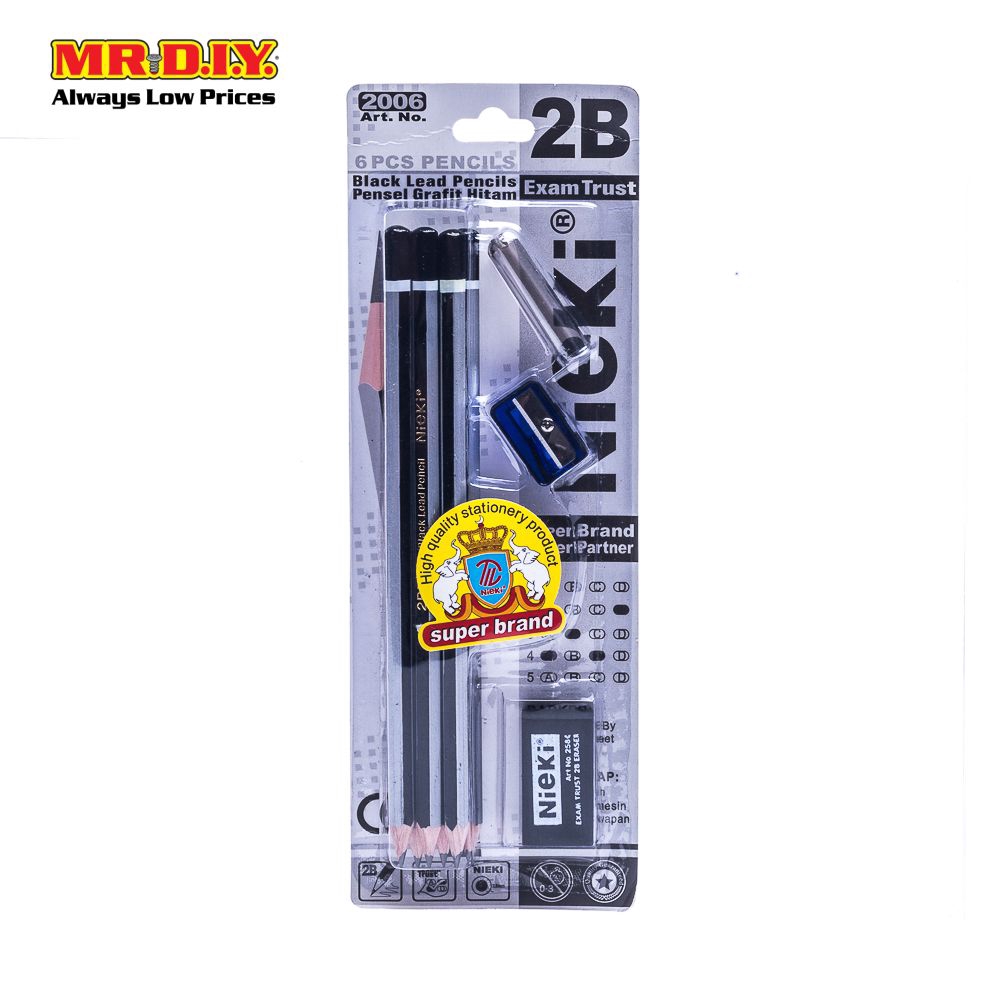 (MR.DIY) NIEKI 2B Exam Grade Pencil Set (6pcs) | Shopee Malaysia