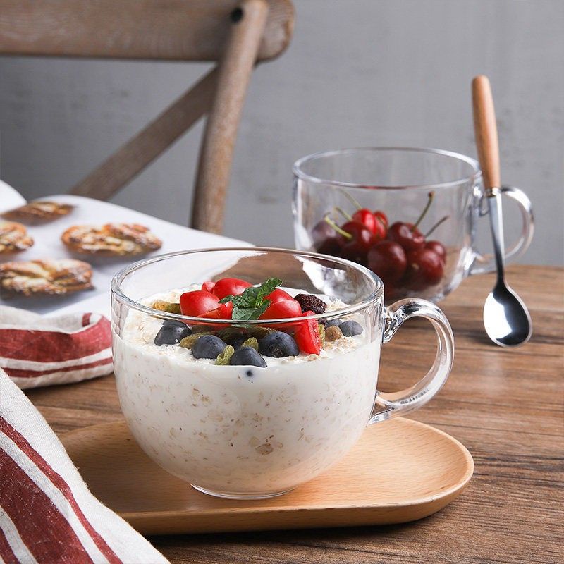 INS Breakfast Glass Mug with Large Capacity Milk Oatmeal Yogurt Bowl ...