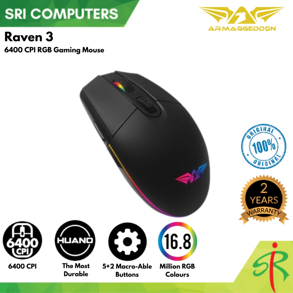 Armaggeddon Grumman Raven III Stealth Wired USB Gaming RGB Optical ...