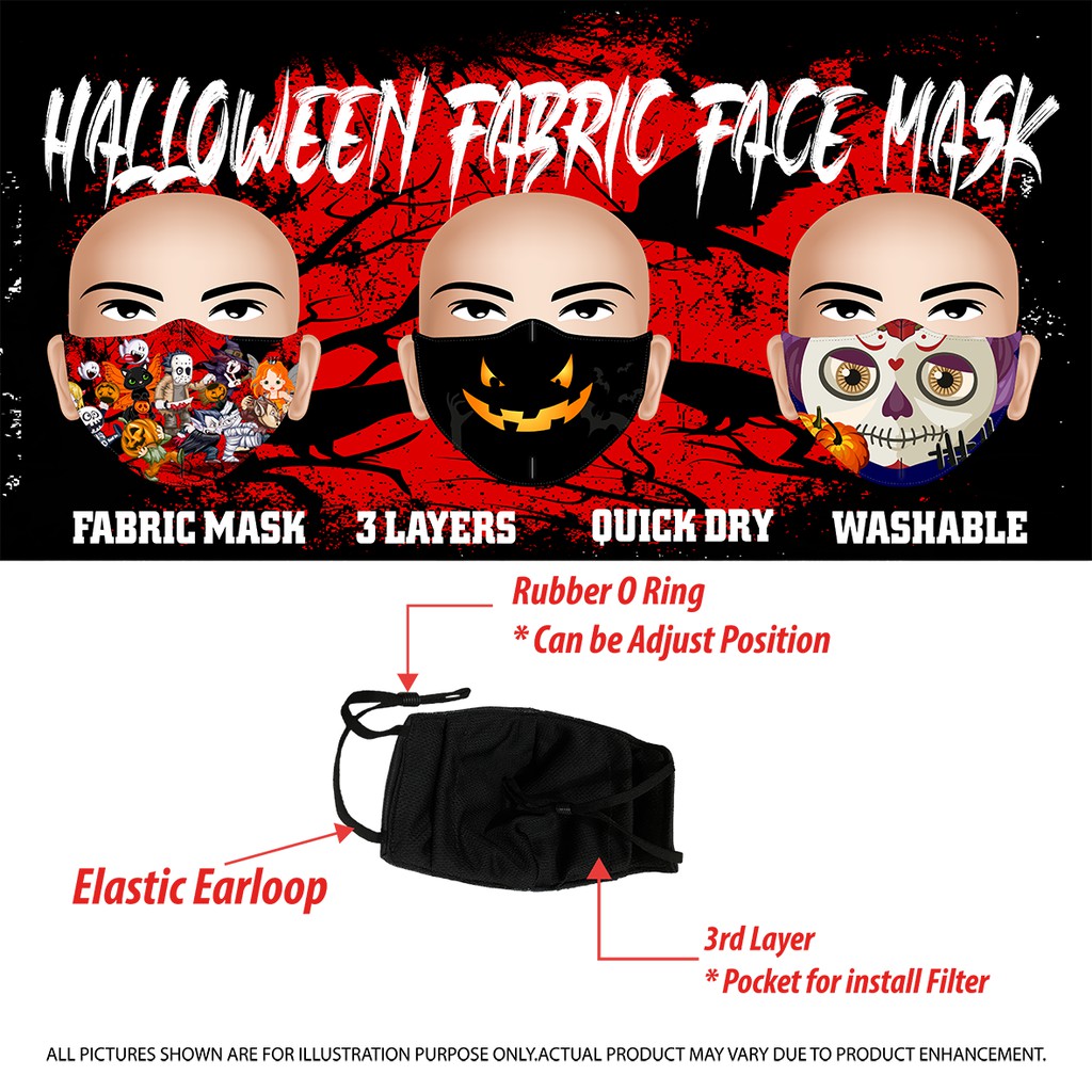 Face Mask HALLOWEEN design Washable 3 Layers "READY STOCK" Made in ...