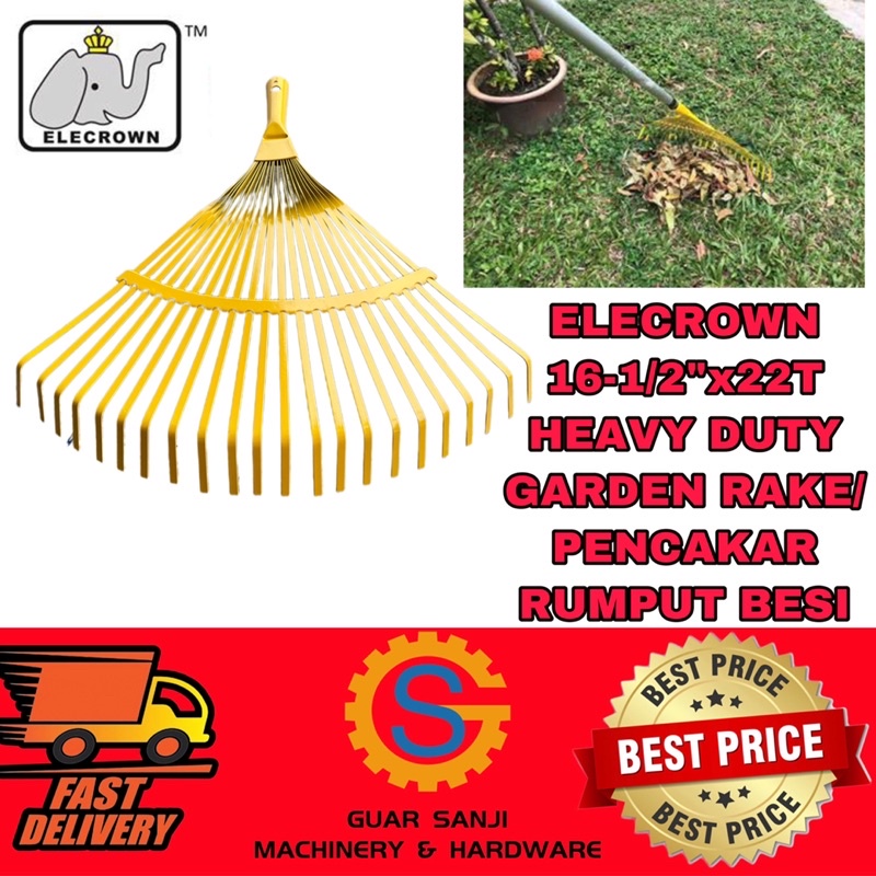 ORIGINAL ELECROWN 16-1/2” x 22TEETH HEAVY DUTY GARDEN RAKE/PENCAKAR ...