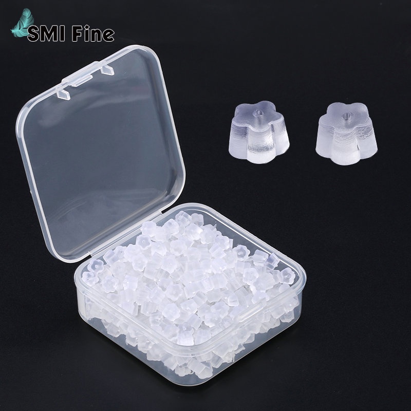 100pcs 5x3mm Transparent flower shape Rubber Earring Back Safety Bullet ...