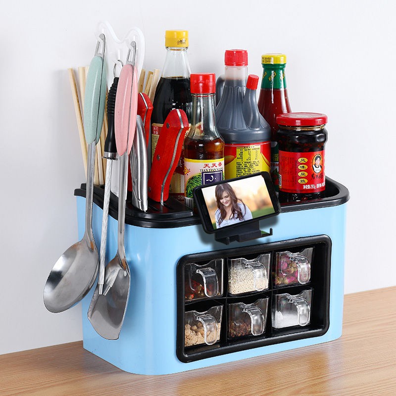 Kitchen Six Grid Condiments Seasoning Rack Organizer Bekas Menyimpan ...
