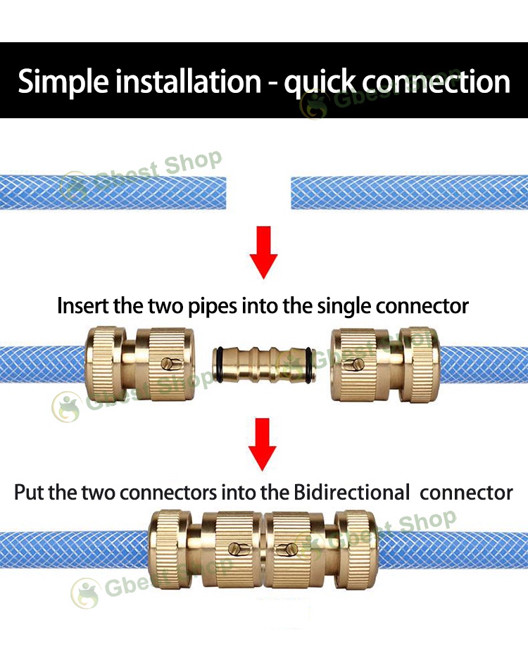 1/2" Double Connector 2 Way Garden Brass Hose Connector Joiner Coupler ...