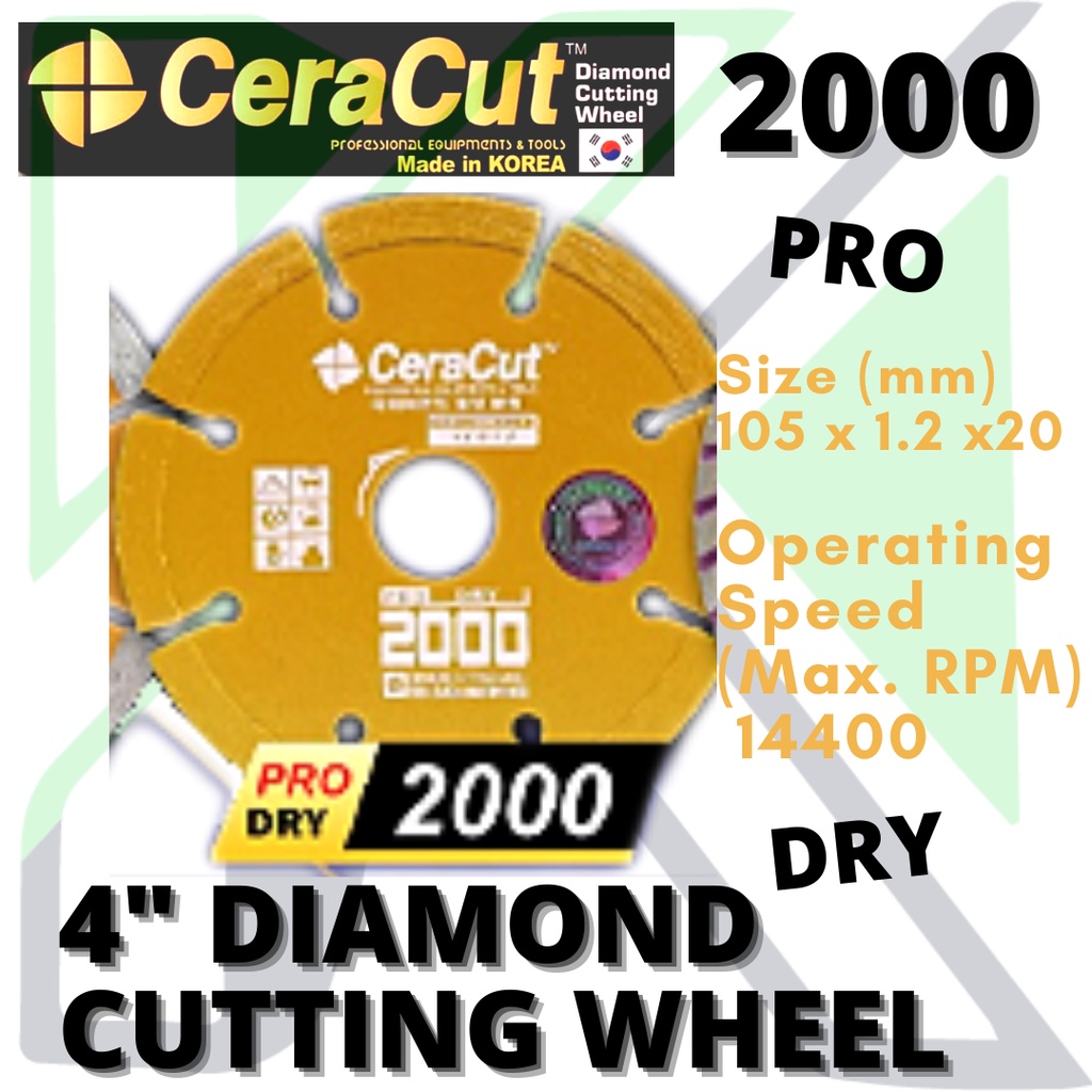 【CERACUT】4" Diamond Cutting Wheel 2000 DRY PRO 💿 [Mata Potong Simen ...
