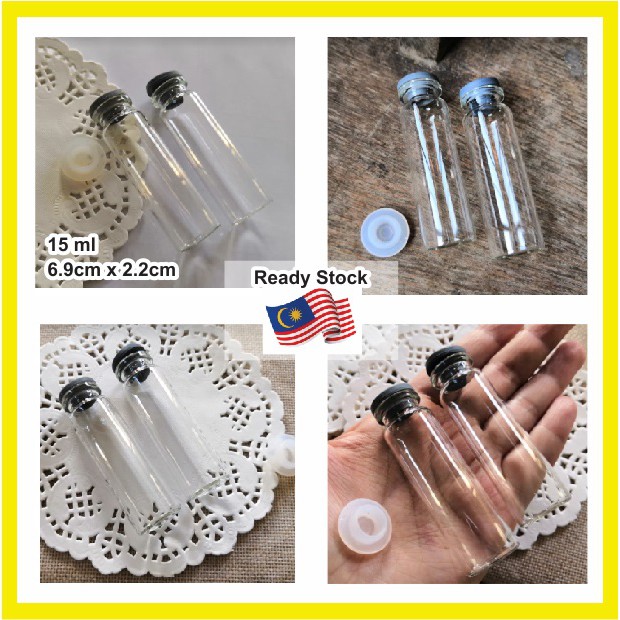 🎀READY STOCK🎀 15ml Small Glass Bottle with rubber cap Mini Glass tester ...