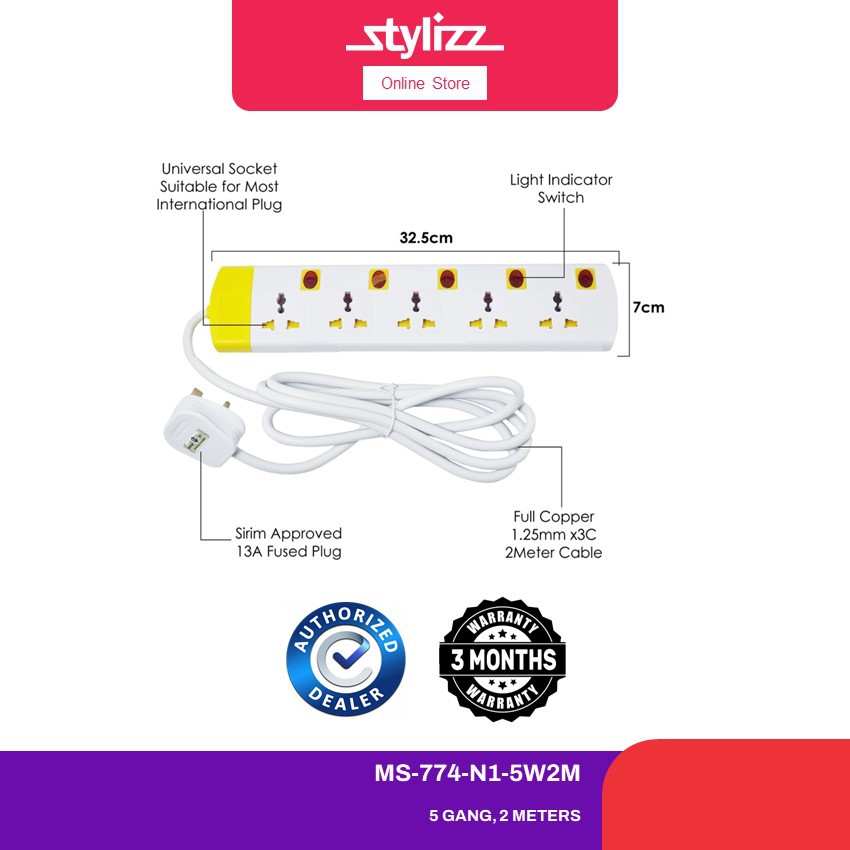 MULTI-S MULTI TRAILING SOCKET 4-WAY / 5-WAY 2 METER | Shopee Malaysia
