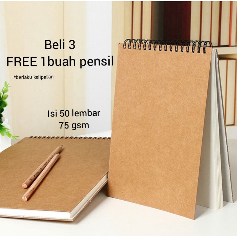 HITAM PUTIH Spiral Notebook 100 pages A5 A6 Plain White Kraft Drawing ...