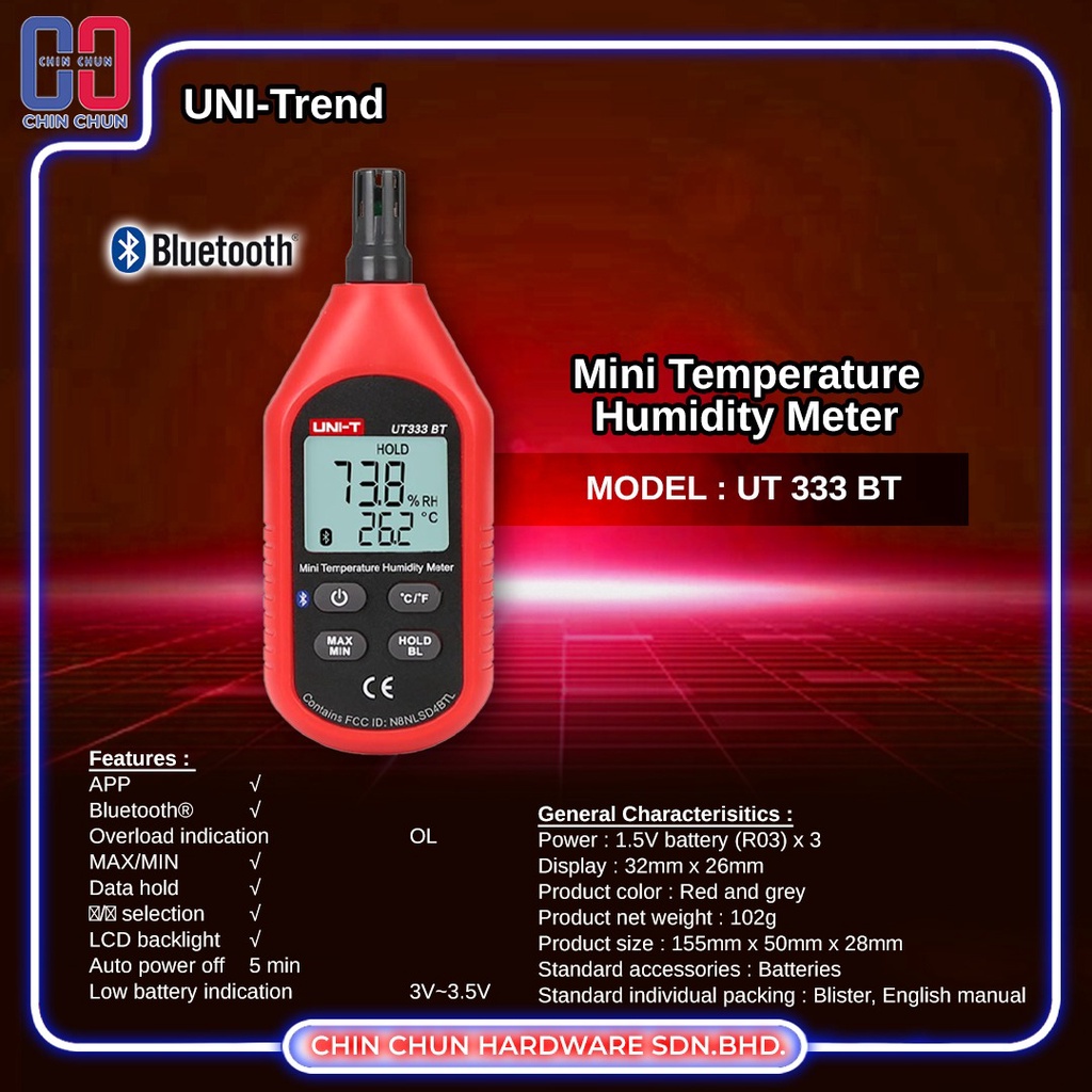 UNI-T UT333 BT (BLUETOOTH) MINI TEMPERATURE HUMIDITY METER | INDOOR ...