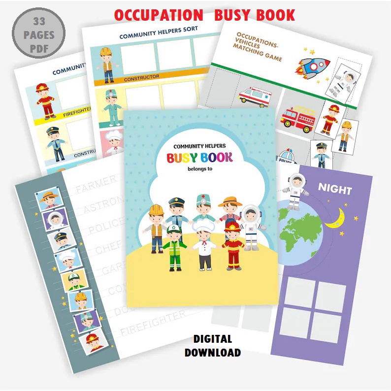 A22 Community Helpers Busy Book Printable (PDF) Occupation job ...