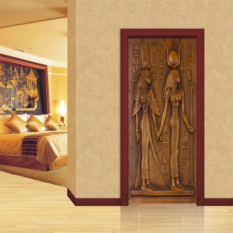 European Vintage Door Sticker 3D Egyptian Sculpture Wallpaper Living ...