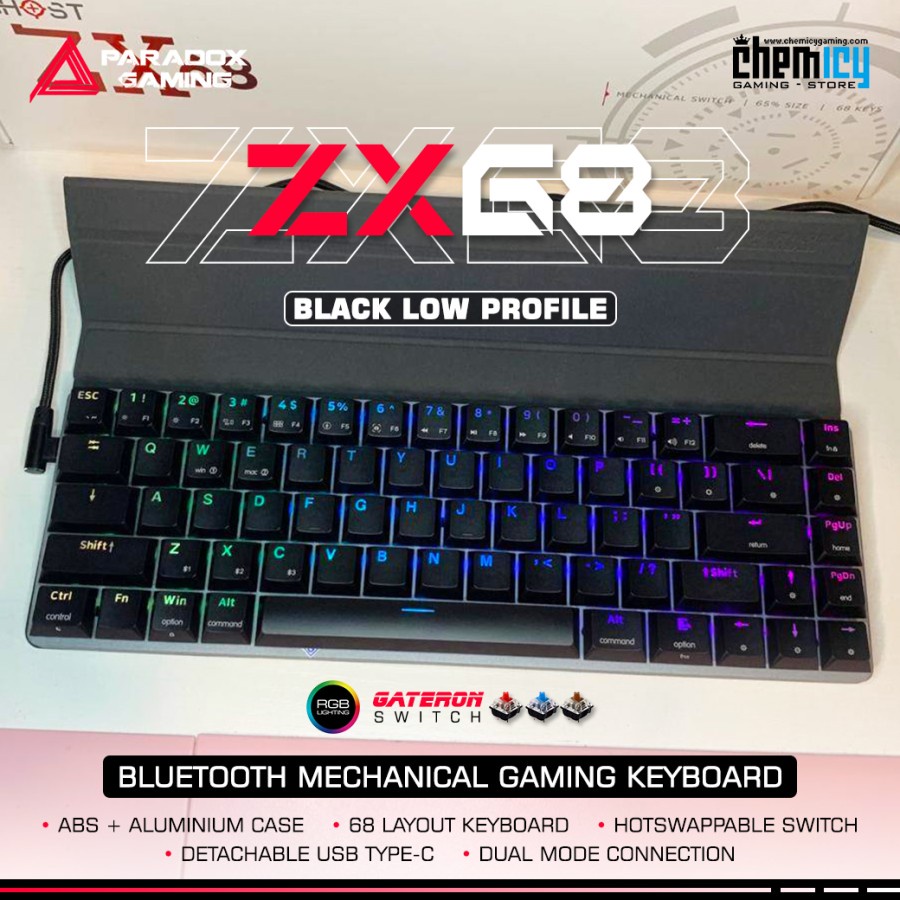 Paradox Gaming ZX68 Black LowProfile Hotswap Bluetooth Gaming Keyboard ...