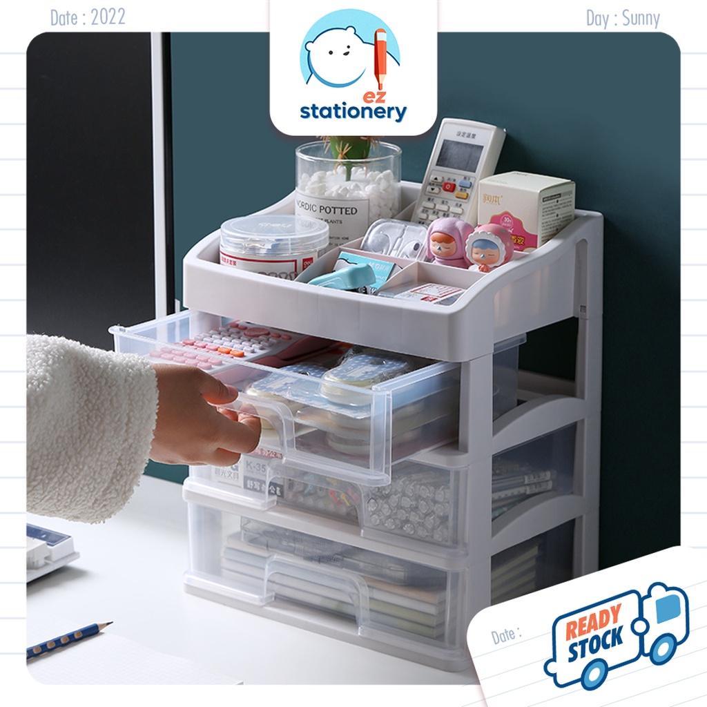 🇲🇾 Ready Stock 1/2/3 Tier Drawer Storage Box Stationery Organizer ...